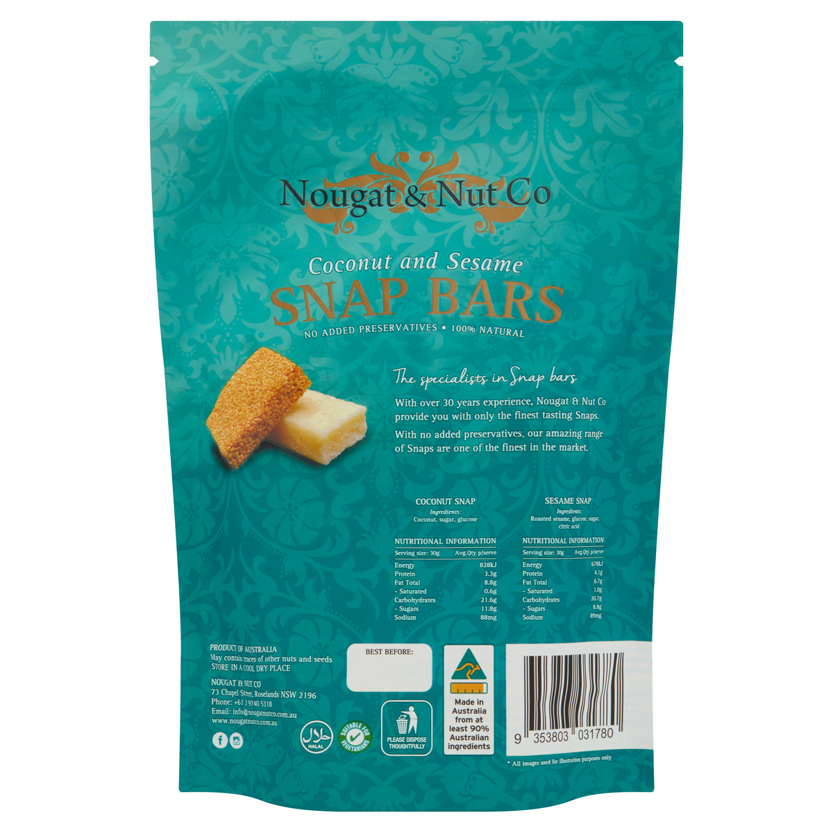 NNC Coconut & Sesame Snap Bars 300g – ABW Foods Australia